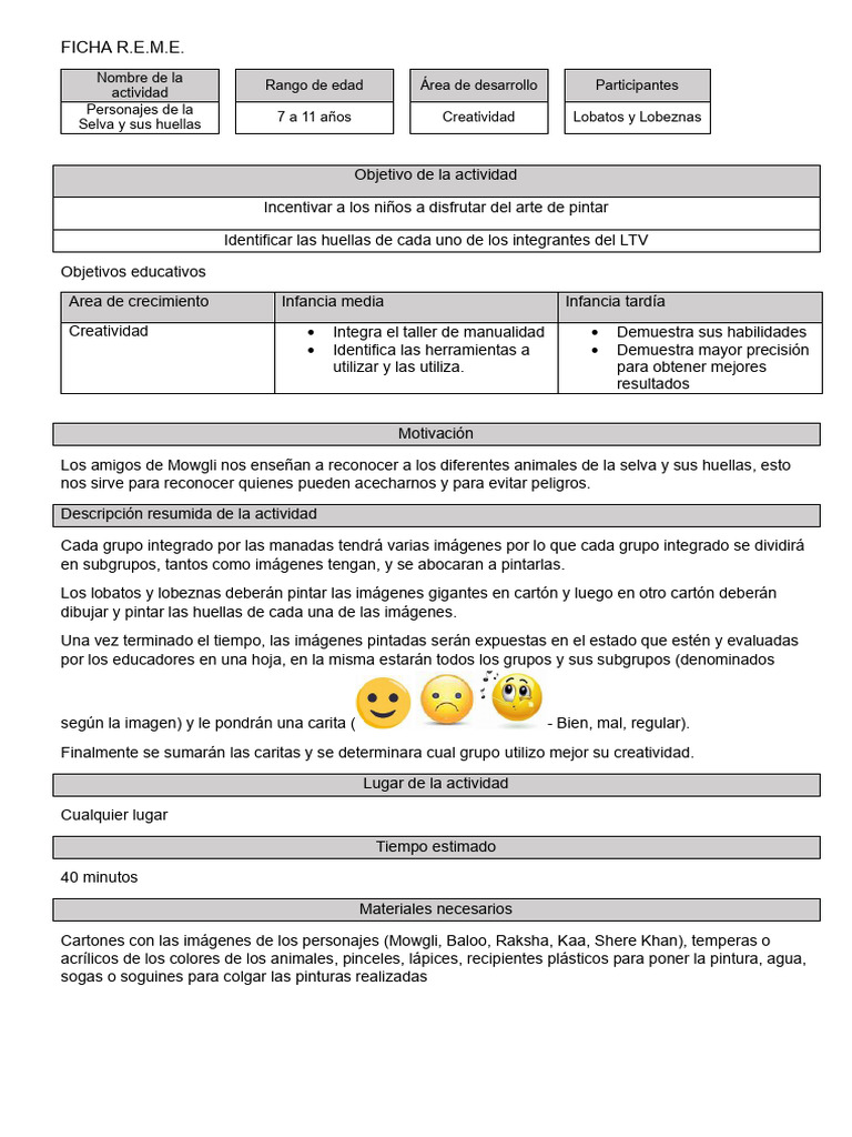 Ficha Reme Personajes LTV y Sus Huellas | PDF