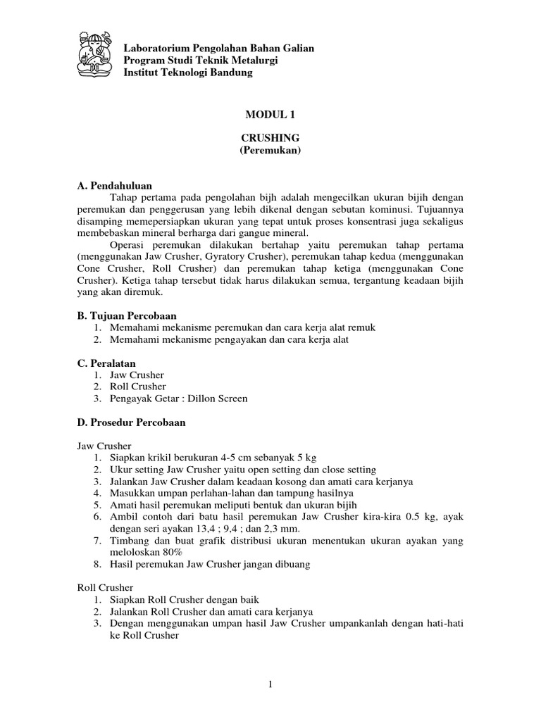Modul Pengolahan Bijih: Crushing & Sampling | PDF