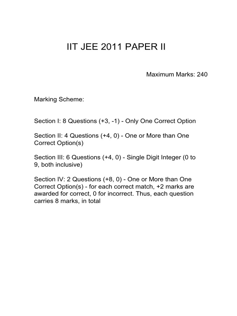 IIT JEE 2011 Paper 2 Unsolved | PDF