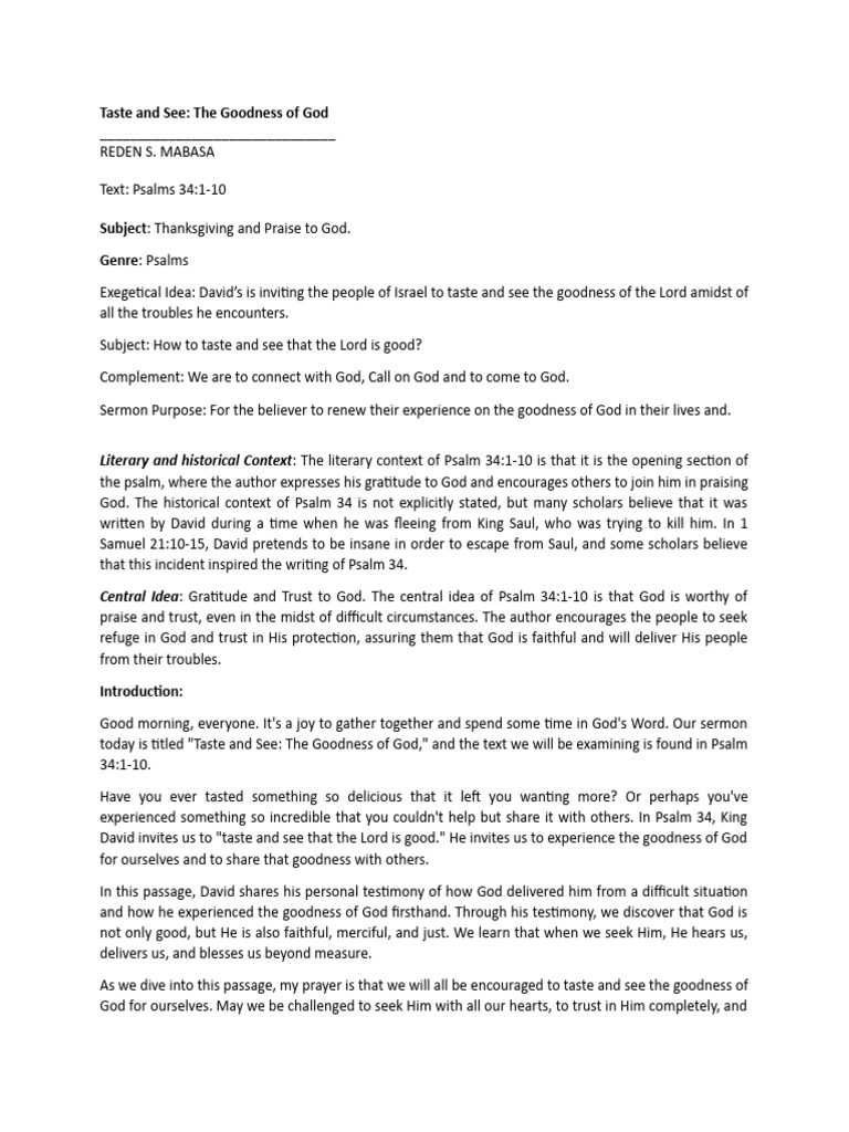 Expository Sermon | PDF | David | God