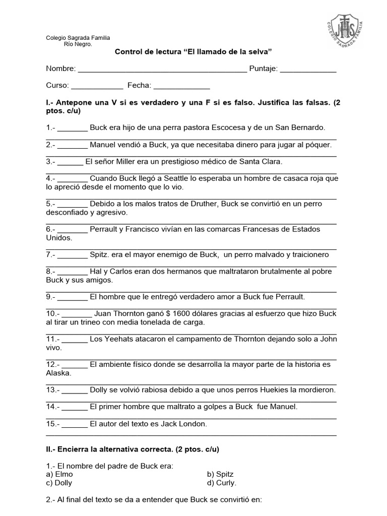 Prueba El Llamado de La Selva SAFA | PDF | El llamado de la naturaleza