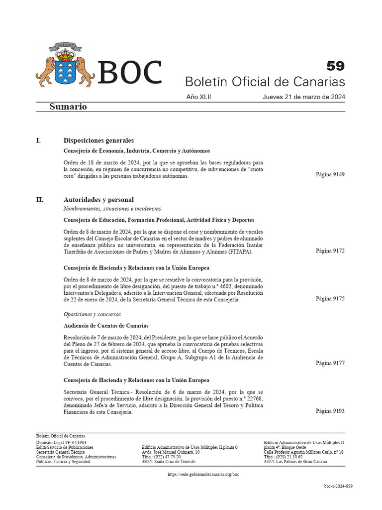 Boc S 2024 059 | PDF | Islas Canarias