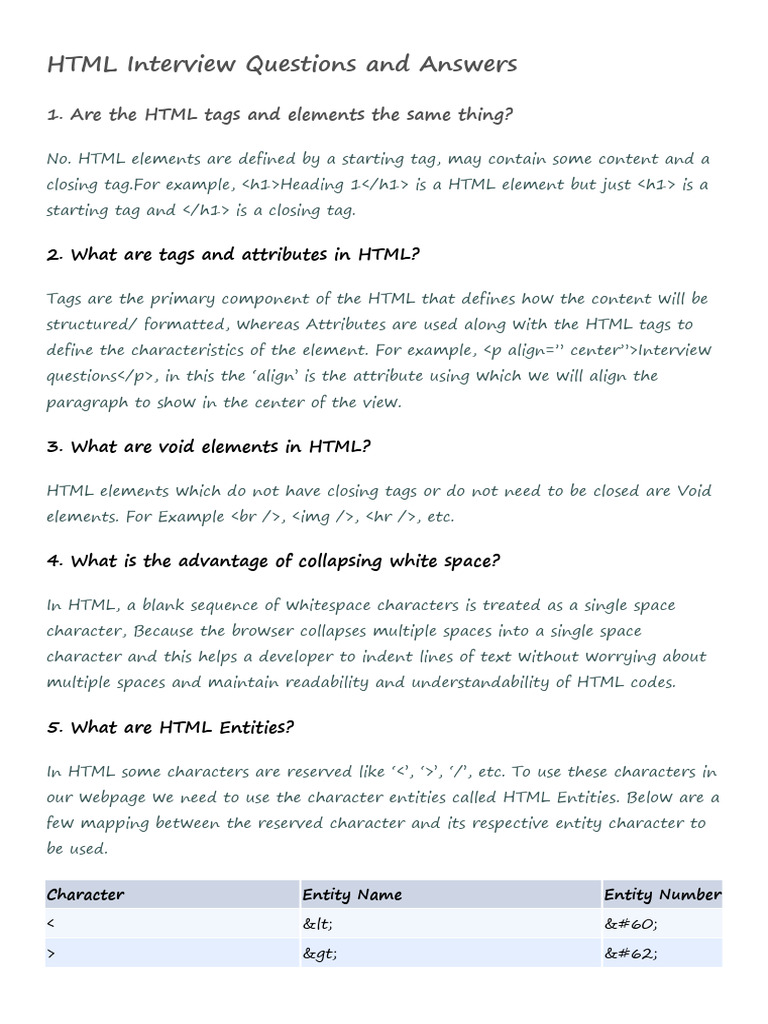 HTML Interview Questions and Answers | PDF | Html Element | Html