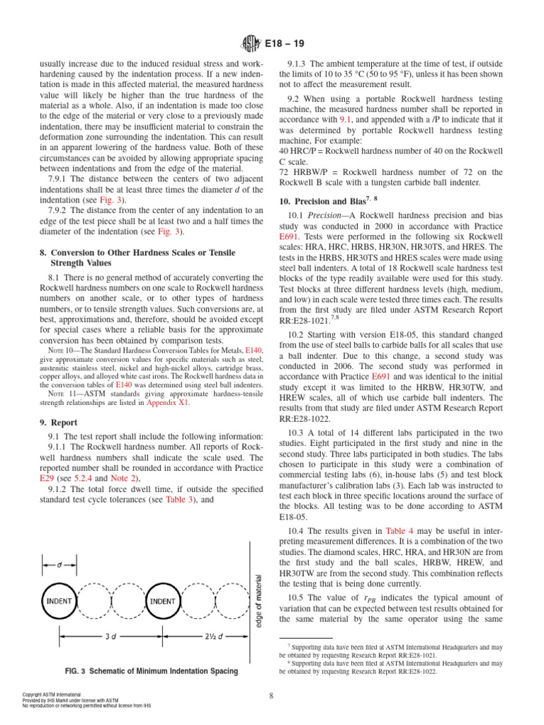 ASTM E18 (2019) - Part8 | PDF | Hardness | Steel