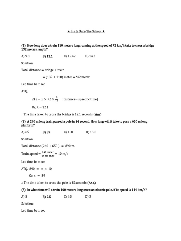 TRAIN Preliminary Solution | PDF | Speed | Length