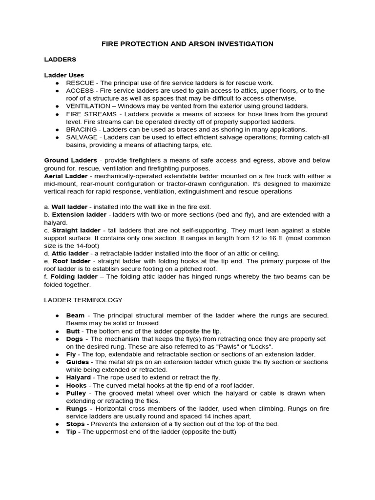 Fire Protection: Ladder Uses & Arson Laws | PDF | Fires | Arson