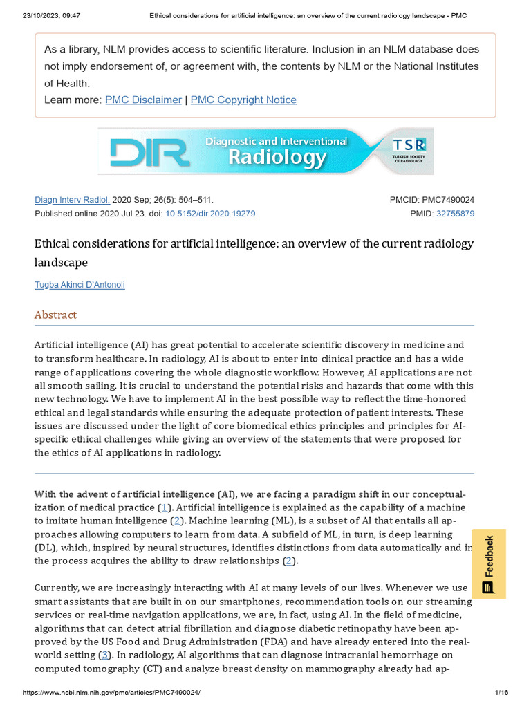 Ethical considerations for artificial intelligence_ an overview of the current radiology ...