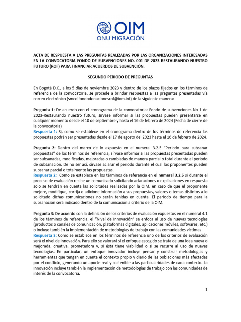 Acta Segundo Periodo de Preguntas Convocatoria Fondo | PDF | Pequeñas y medianas empresas ...