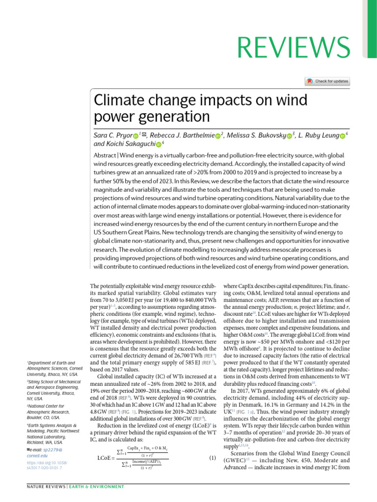 Climate Change Impact On Wind Power Generation | PDF | Wind Power | Nature