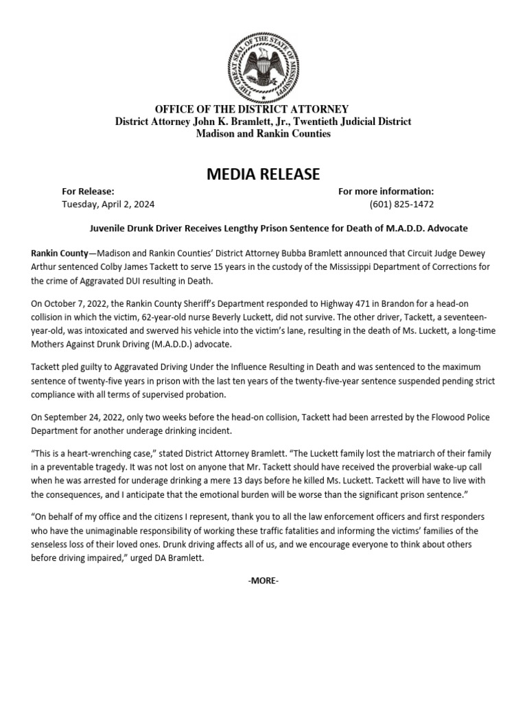 Juvenile DUI Driver Sentenced for Fatal Crash | PDF | Driving Under The ...