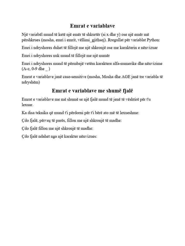 Emrat e Variablave | PDF