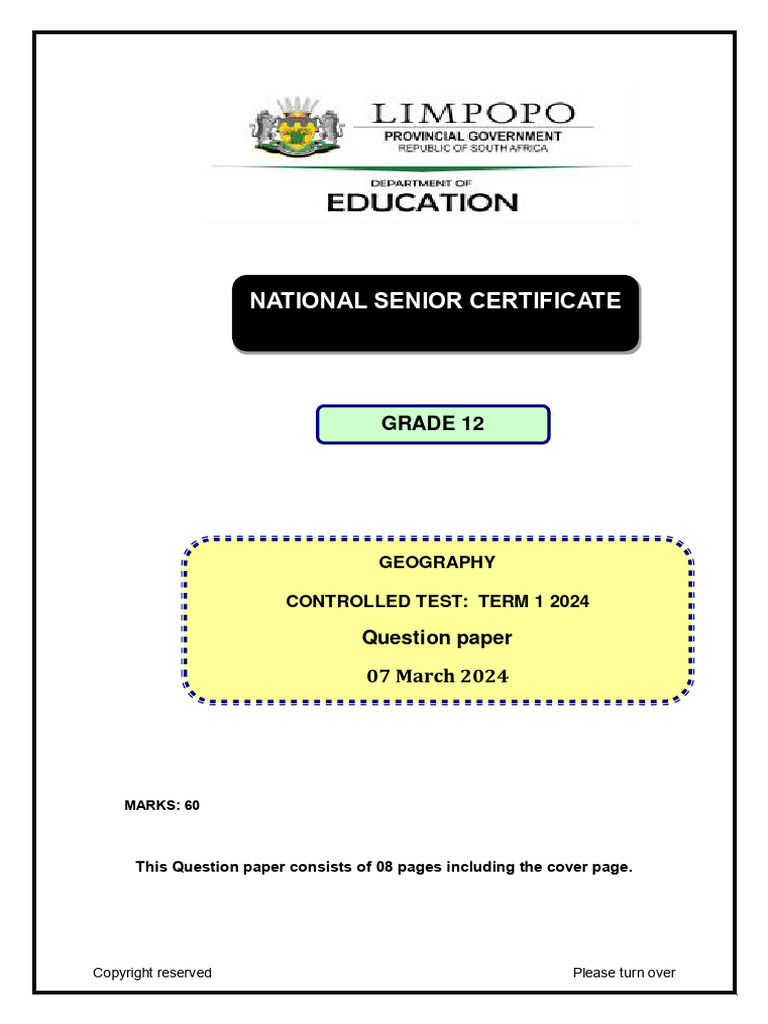 Geog - Grade 12 - Test 1 - QP - 07 - March - 2024 | PDF | Eye (Cyclone ...
