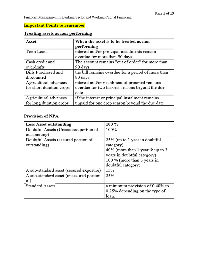 Financial Management in Banking Sector and Working Capital Financing Practice Questions | PDF ...