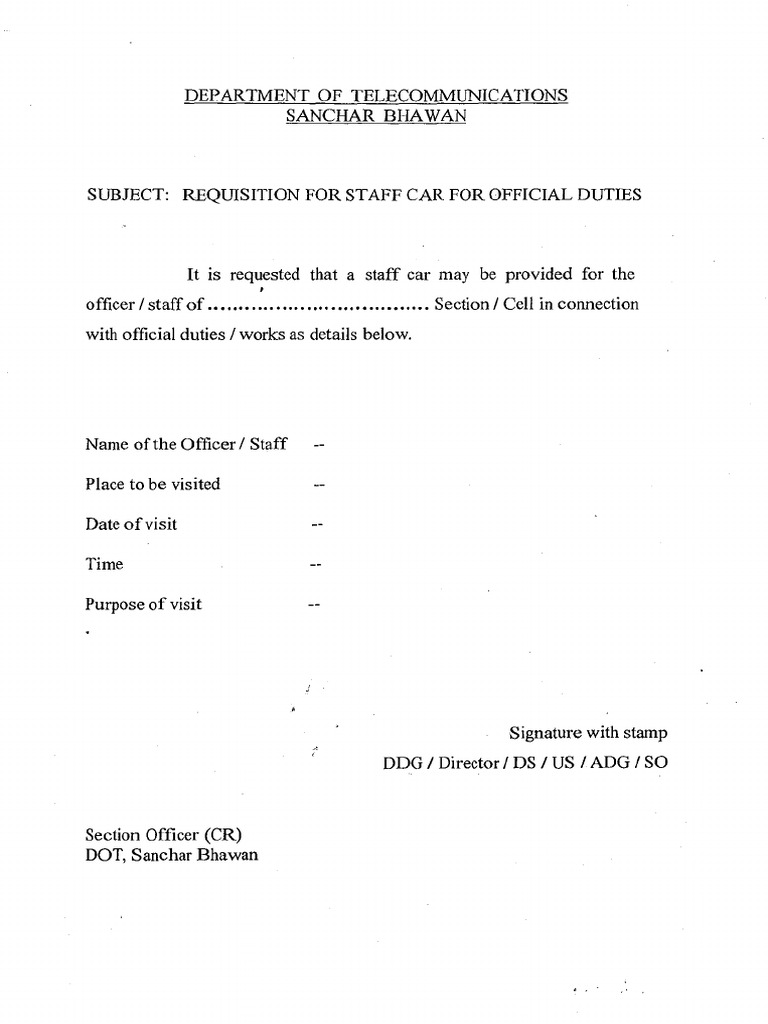 Staff Car Requisition for Official Duties | PDF