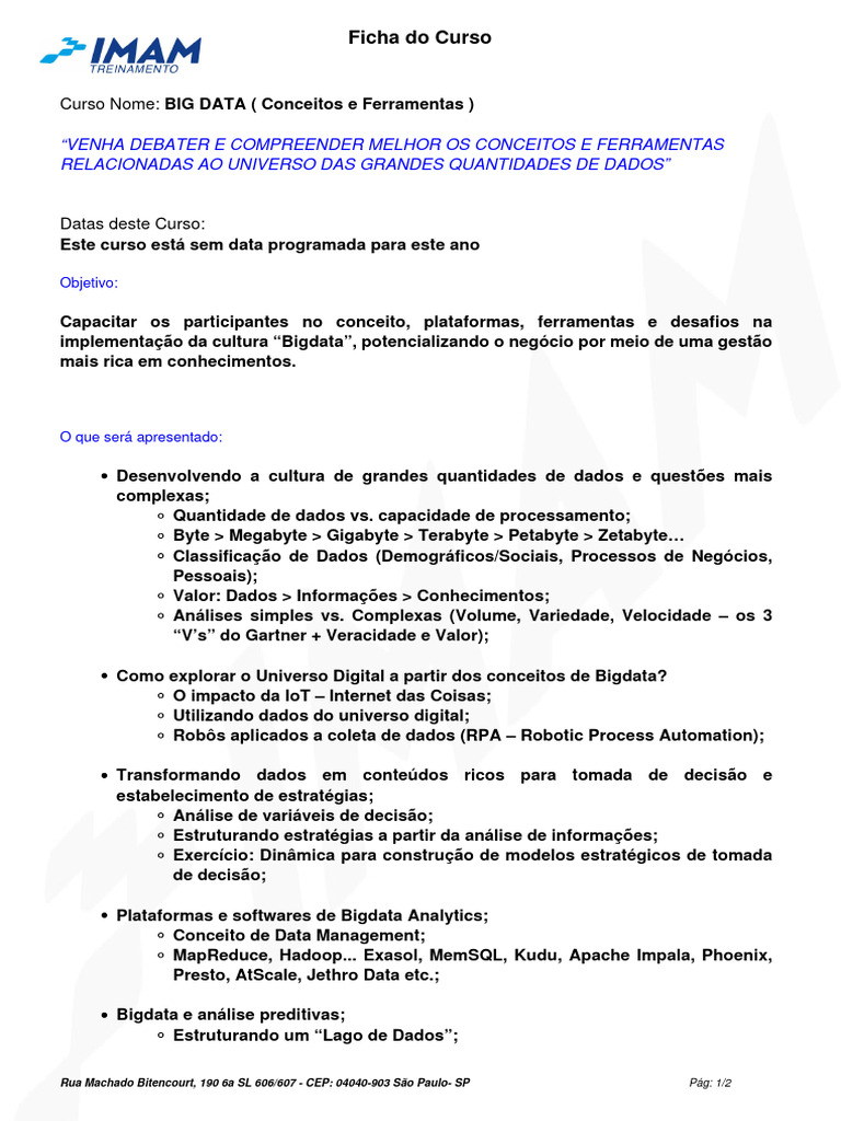 Curso de Big Data: Conceitos e Ferramentas | PDF | Big Data | Informática
