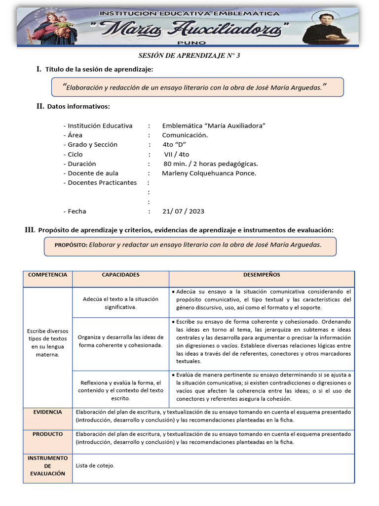 Sesion de 4to D Ensayo | PDF | Ensayos | Evaluación