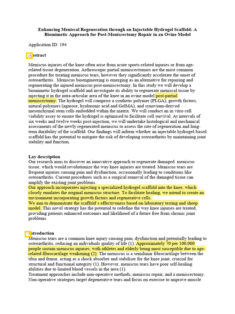 194 - Enhancing Meniscal Regeneration through an Injectable Hydrogel ...
