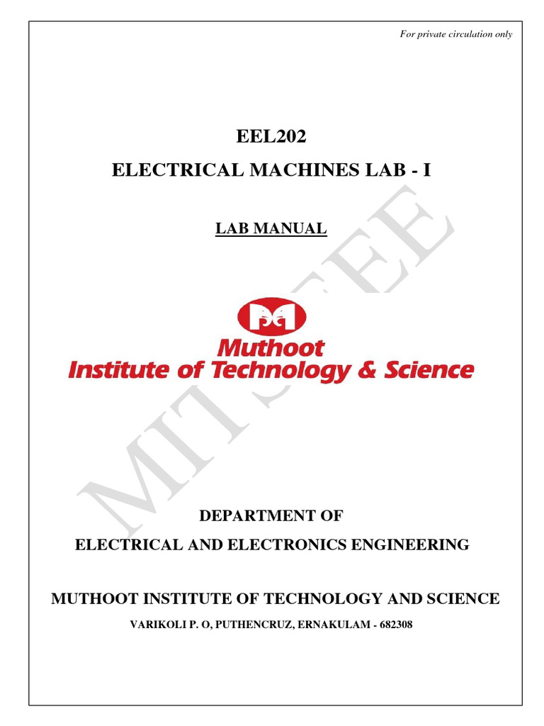 EEL202 Electrical Machines Lab Manual | PDF | Electric Motor | Transformer