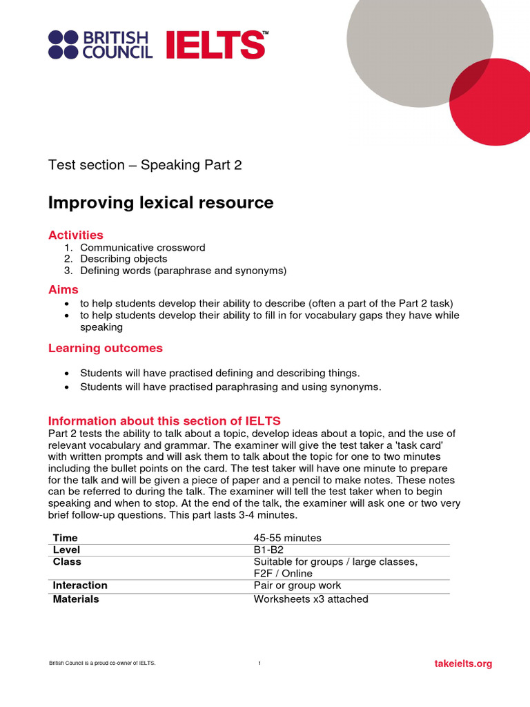 Enhancing Lexical Skills for IELTS Speaking | PDF | Crossword | Word