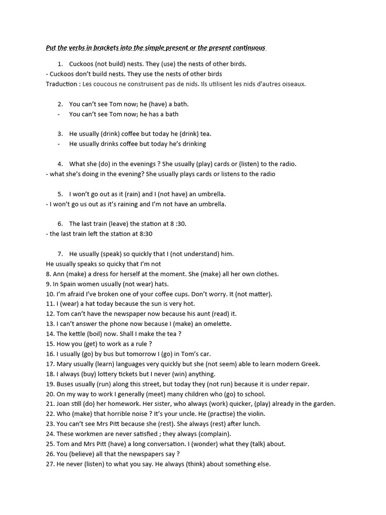 extra exercises on present simple and continuous | PDF