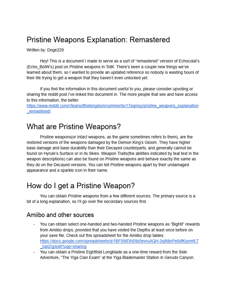 Pristine Weapons Guide: TotK Remastered | PDF | Spear