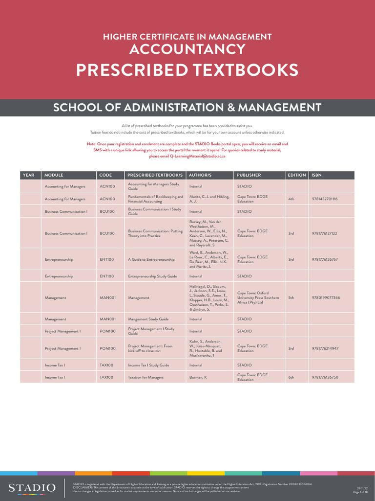 Stadio Higher Certificate Textbooks Guide | PDF | Textbook | Business