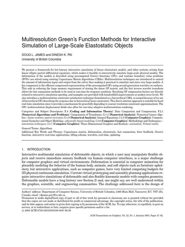 Multiresolution Green's Function Methods For Interactive Simulation of Large-Scale Elastostatic ...