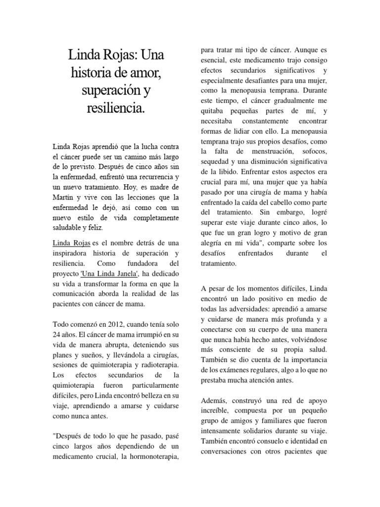 Linda Rojas una experiencia sobre el cancer | PDF | Cáncer | Menopausia