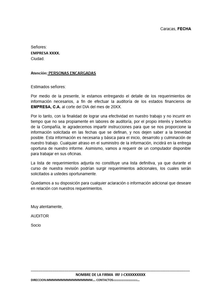 Carta de Requerimientos a Empresa | PDF | Bancos | Servicios financieros