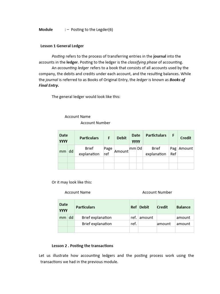 Module Posting To The Ledger 6 | PDF | Debits And Credits | Accounting