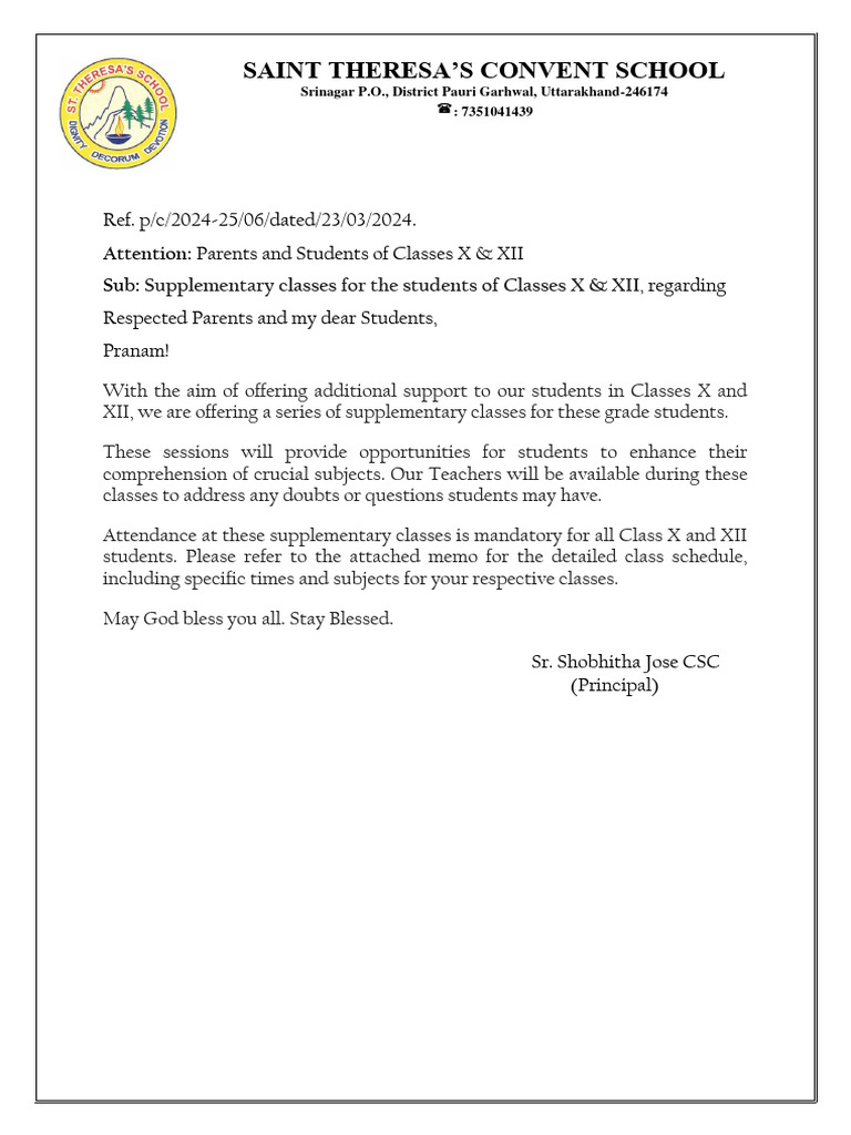 Supplementary Classes for X & XII 2024 | PDF | Natural Sciences | Science