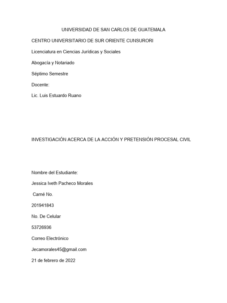 Acción y Pretension Procesal Civil | PDF | Ley procesal | Demanda judicial Acción y Pretension Procesal Civil | PDF | Ley procesal | Demanda judicial