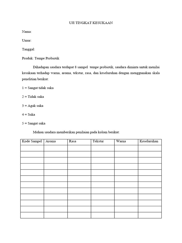 Kuisioner Uji Sensoris | PDF