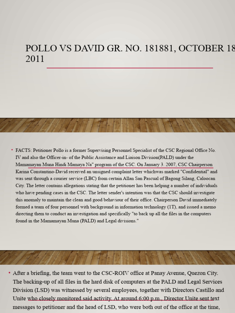 Pollo vs. David: Privacy in Workplace Search | PDF | Justice | Crime ...
