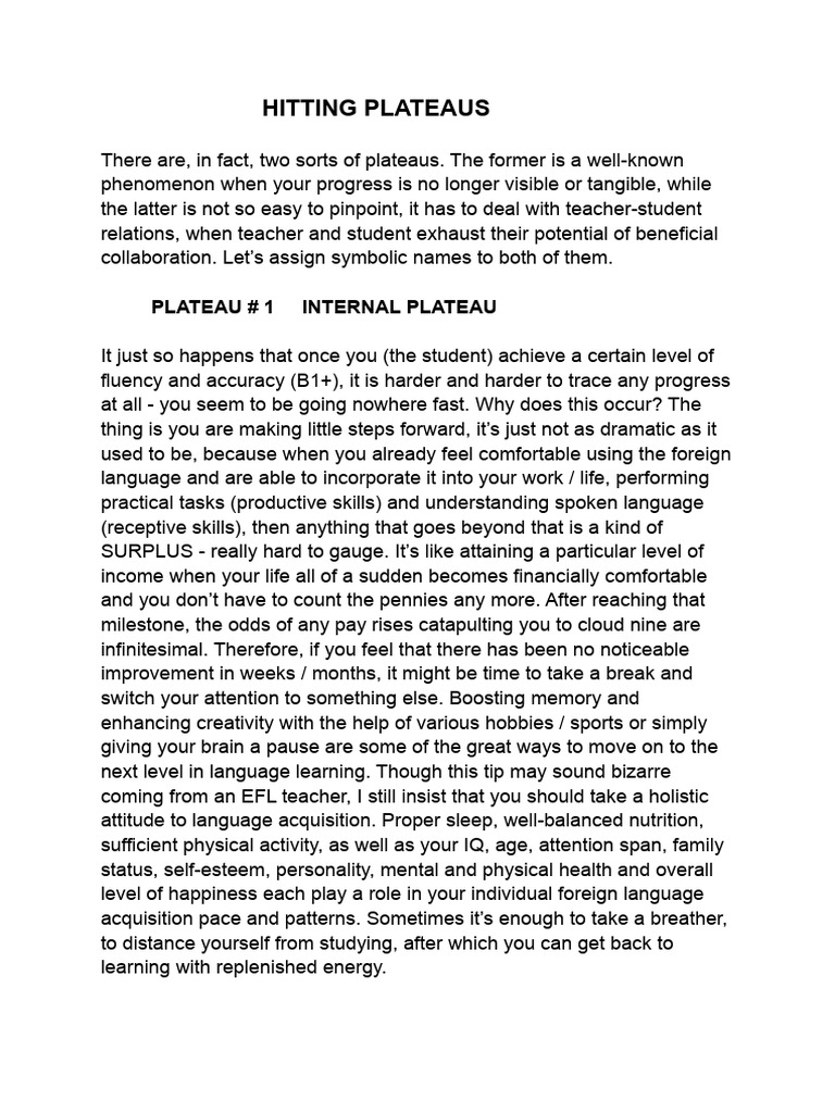 Hitting Plateaus | PDF | Learning | Human Communication