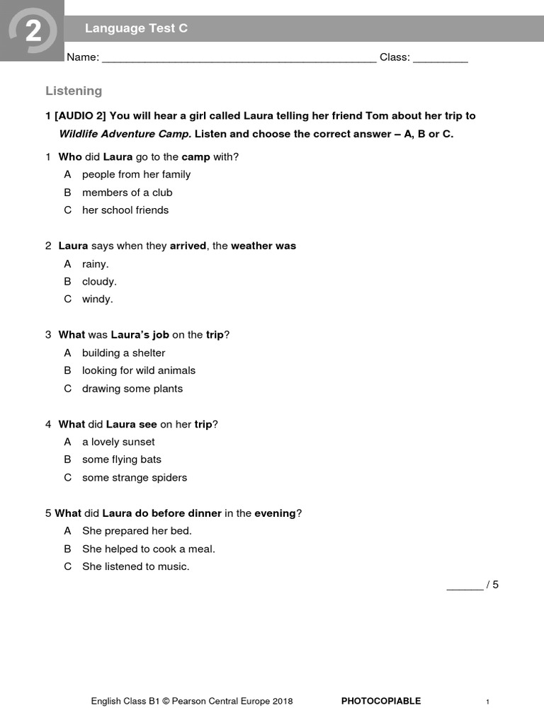 ECB1 Tests Language Test 2C New2018 | PDF | English Language