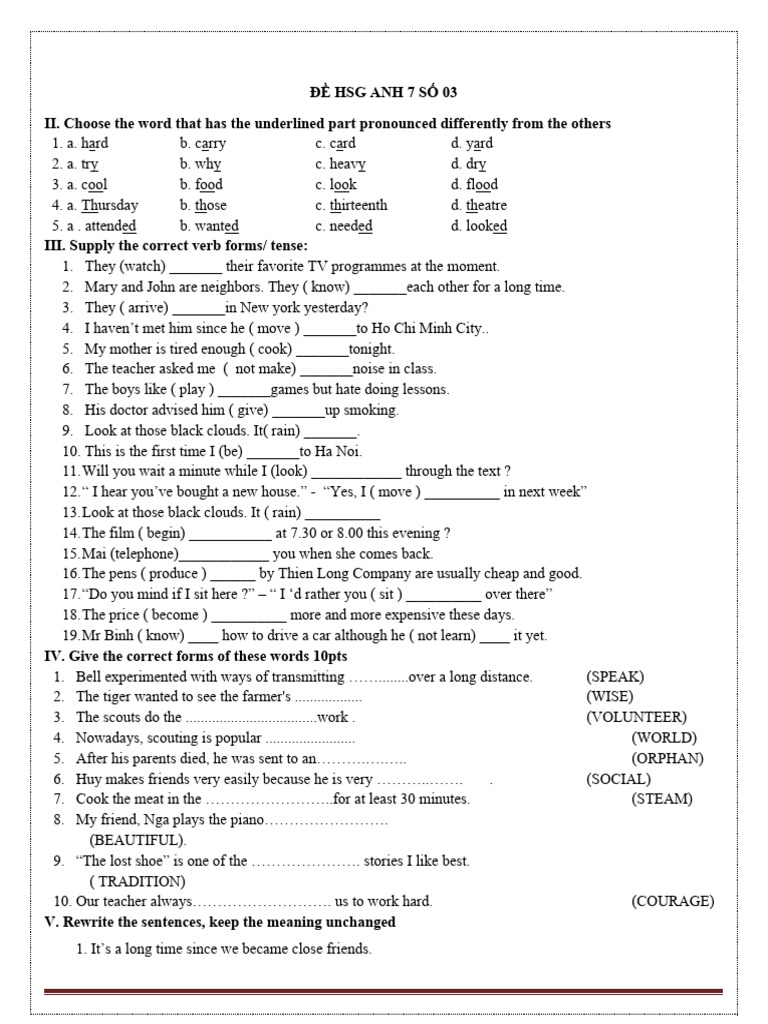 HSG ANH 7 đề 03 | PDF