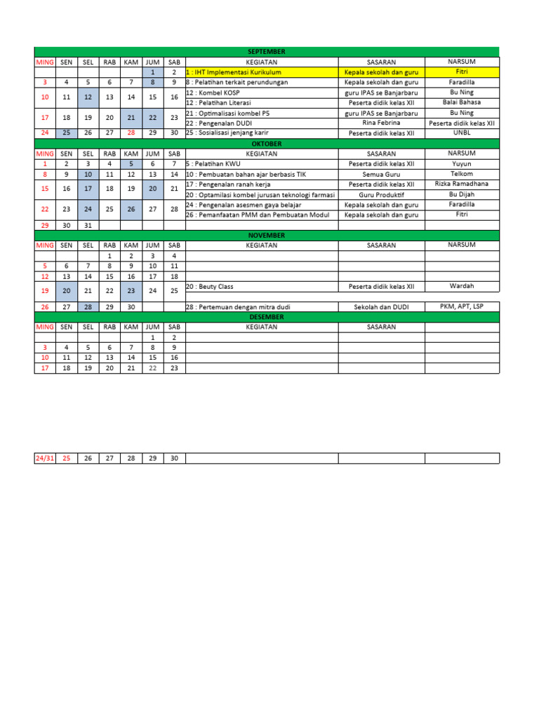 Kalender Kegiatan | PDF