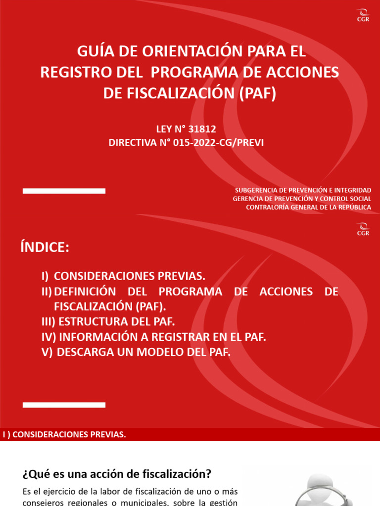 Guia de Orientacion para El Registro Del Programa de Acciones de Fiscalizacion Paf | PDF ...