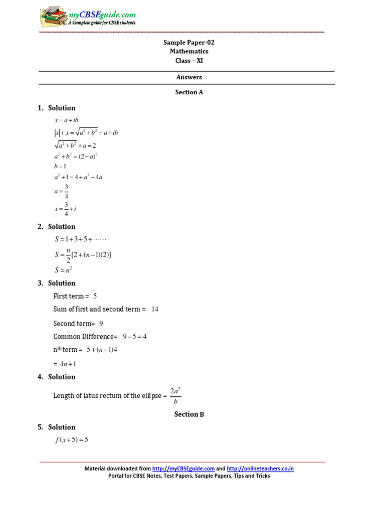 2017 11 Sample Paper Mathematics 02 Ans T309kj Pdf Mathematical Concepts Mathematical Objects