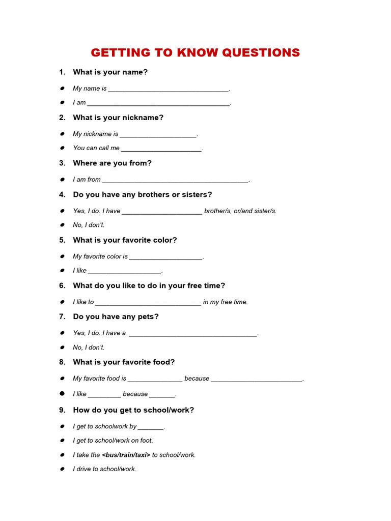 Getting To Know Questions | PDF