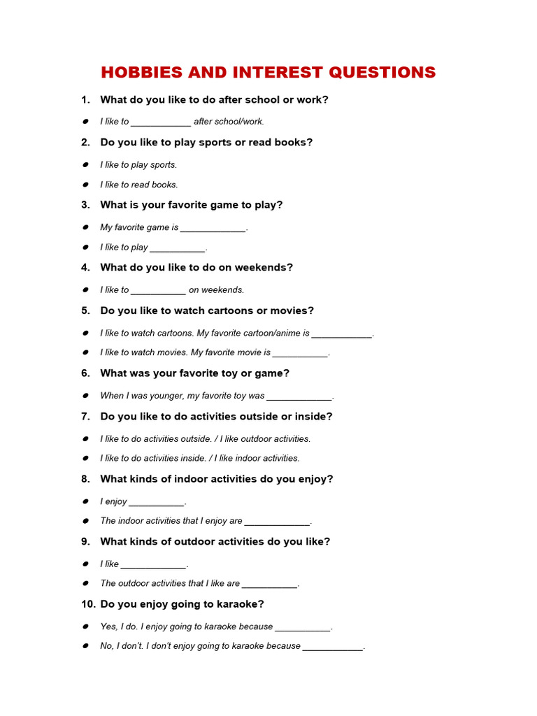 Hobbies and Interest | PDF