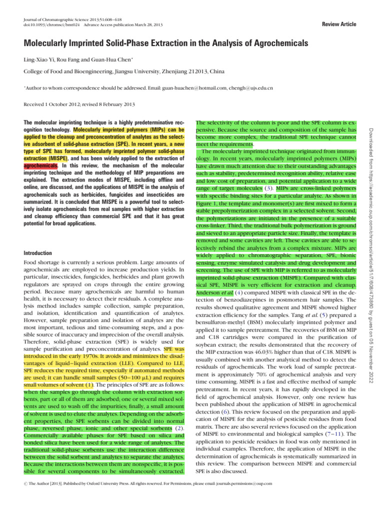 Molecularly Imprinted Solid-Phase Extraction | PDF | Chemistry | Physical Chemistry