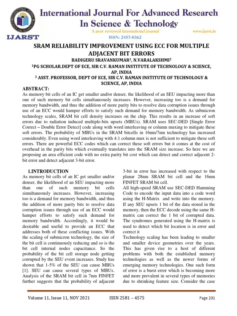 B10. Area Power in SRAMS | PDF | Error Detection And Correction | Random Access Memory