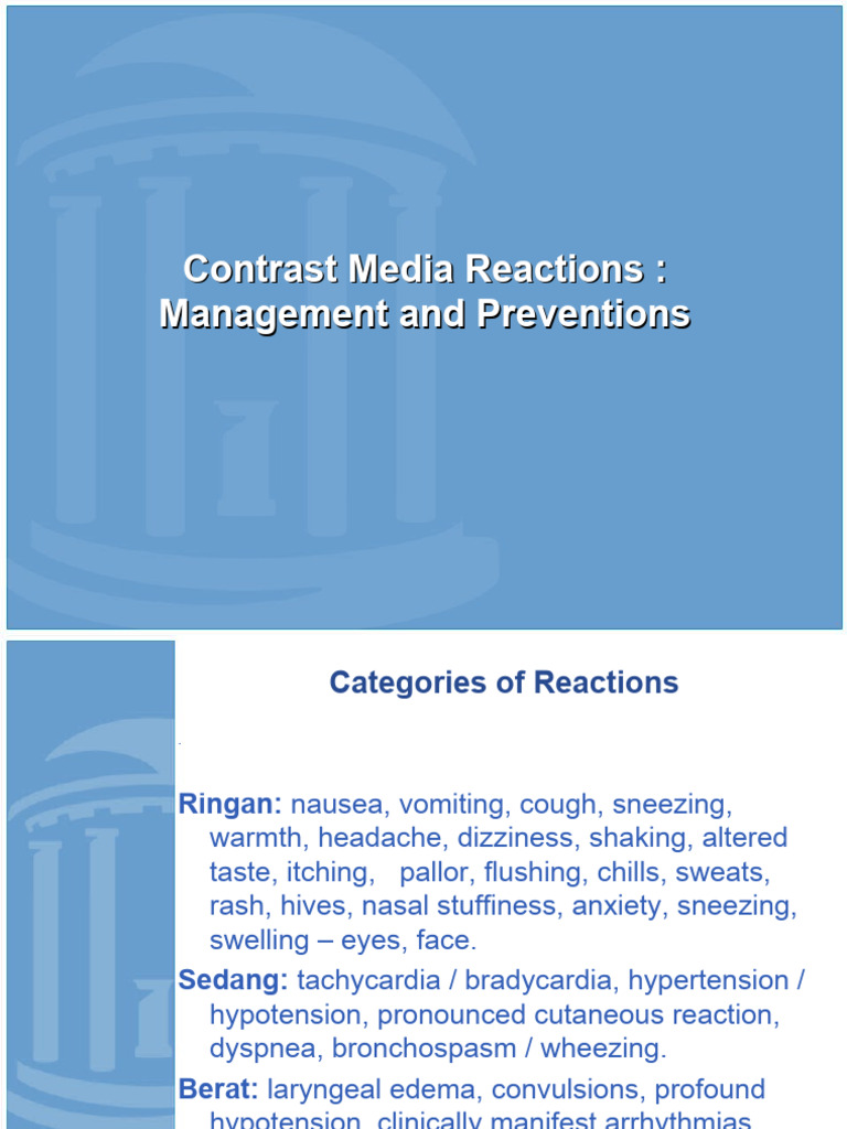 Managing Contrast Media Reactions | PDF | Allergy | Injection (Medicine)