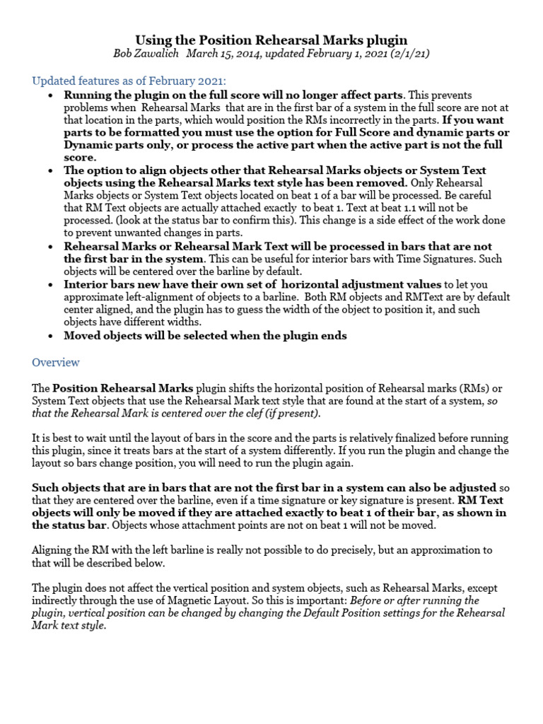 Using The Position Rehearsal Marks Plugin | Download Free PDF | Page ...