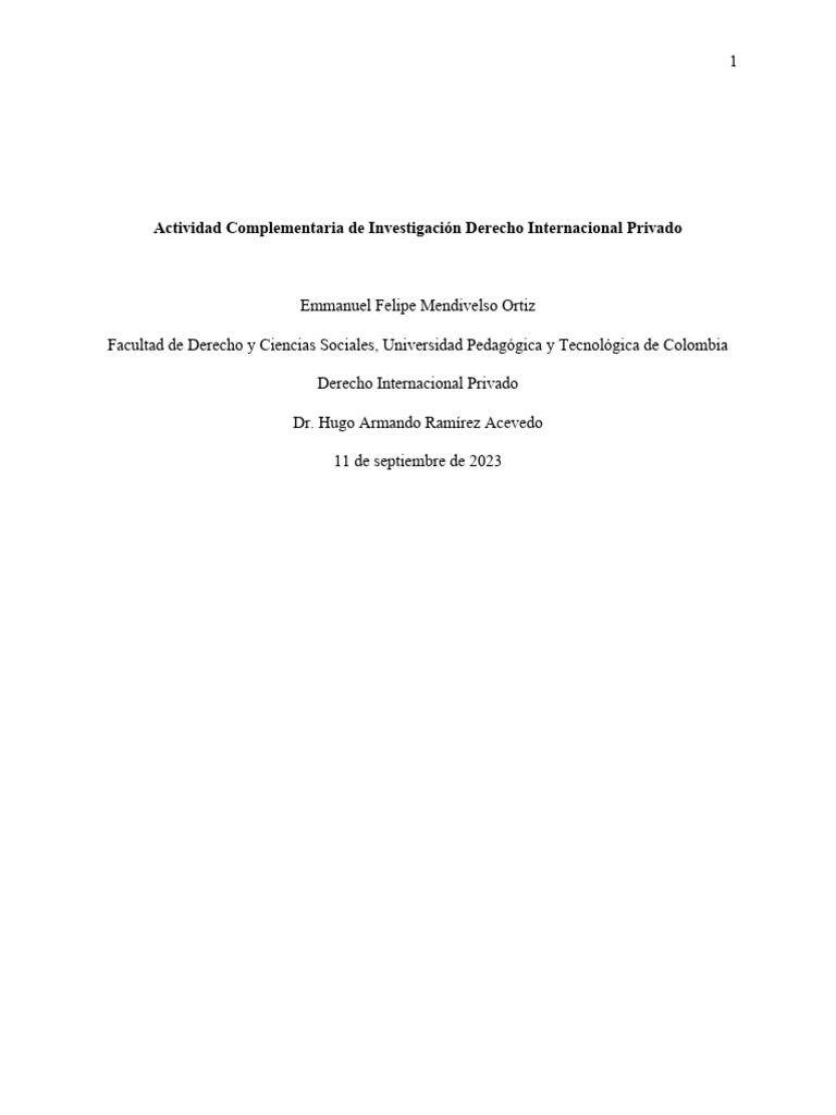 Actividad Complementaria de Investigación Derecho Internacional Privado | PDF | Jurisdicción ...