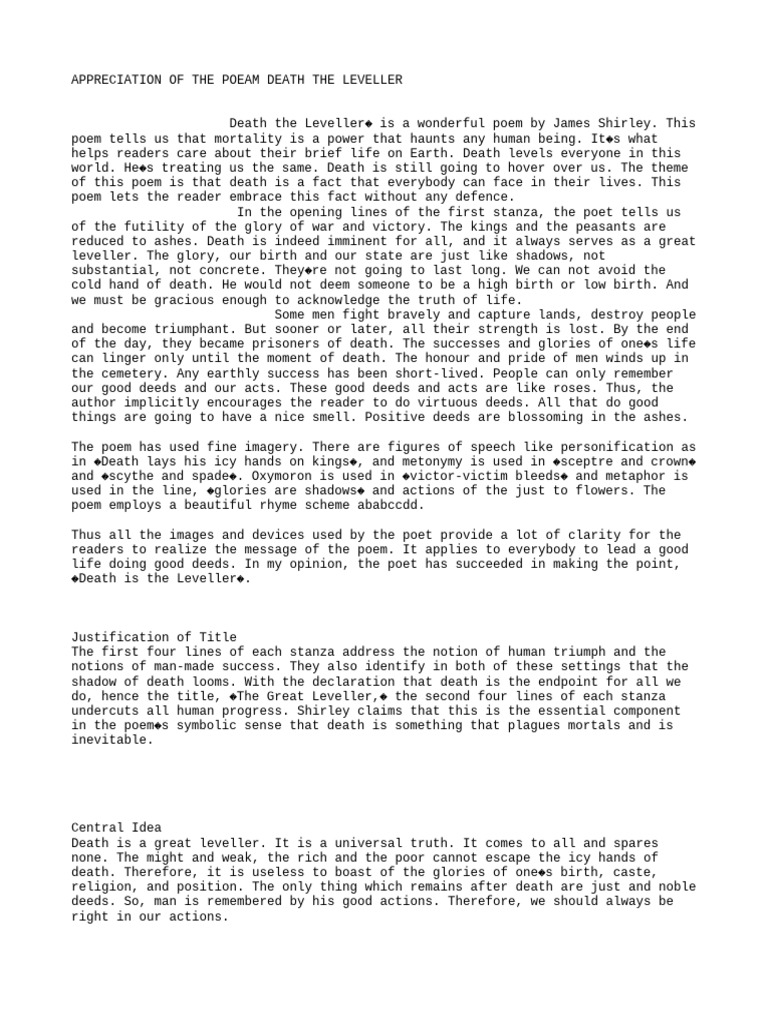 DEATH THE LEVELLER | PDF | Poetry