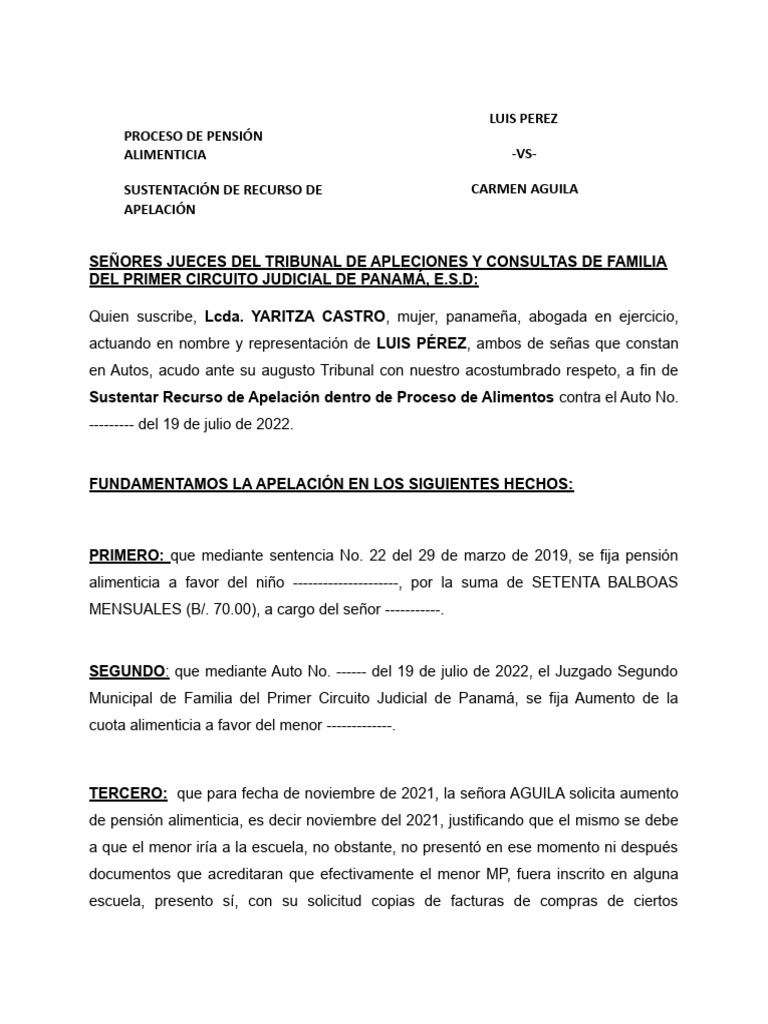 Apelación Pensió | PDF | Pensión alimenticia | Apelación