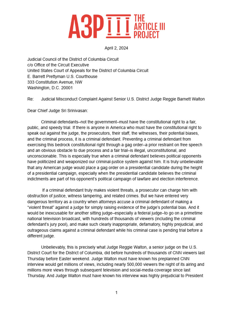Complaint Against Judge Reggie Walton | PDF | Donald Trump | American ...